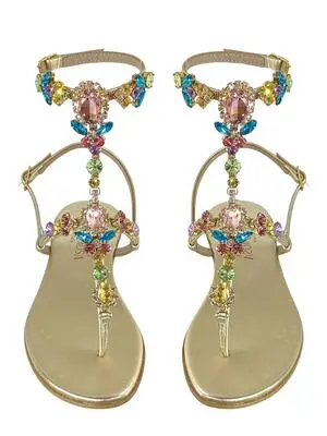 DAMAPREZIOSA Lucrezia Crystal Embellished Flat Sandal - Gold