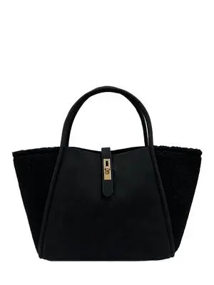 JELAVU Tote Bag With Shearling Sides - Black