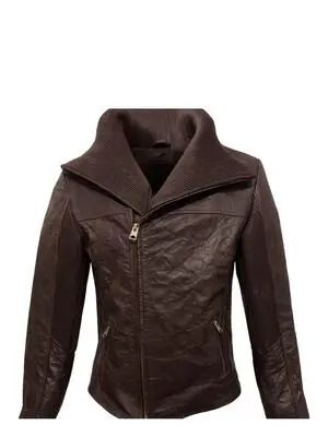 ZASTASTUDIO Zipped Biker Leather Jacket - Brown