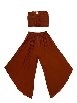 Pink Haley Smocked Tube Top And Asymmetrical Pants Set - Brown