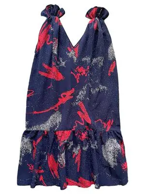ARTO. Floral Midi Dress With Shoulder Ruffles - Blue
