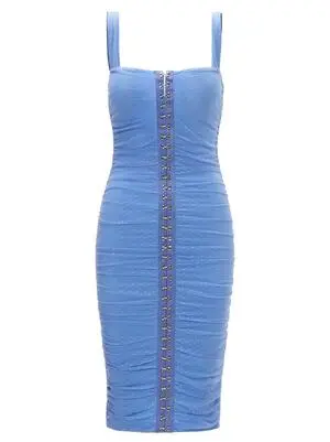 NISSA Polka Dot Tulle Midi Dress - Blue