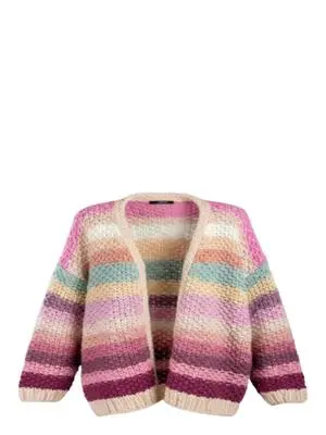 Saachi Rainbow Striped Chunky Knitted Cardigan - Pink