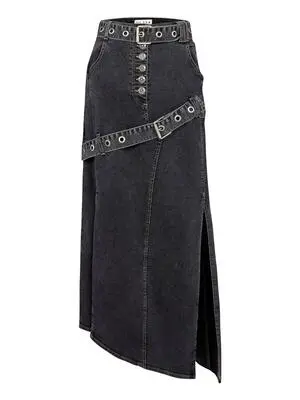 PCFG Colorblocked Denim Maxi Skirt With Belted Detail - Black