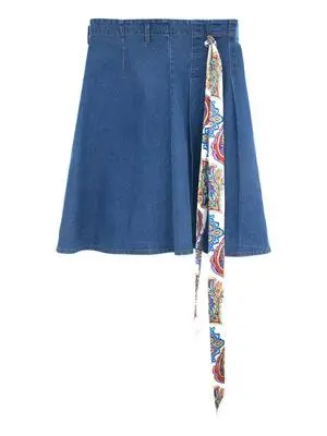 PROFILE NYC Denim Pleated Kilt Skirt With Tie - Blue