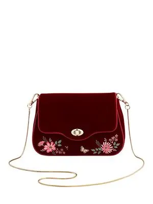 FABLE ENGLAND Floral Embroidered Velvet Clutch - Red