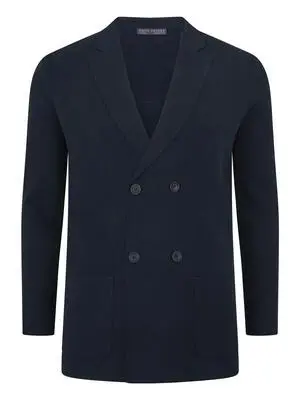 PAUL JAMES KNITWEAR Double Breasted Knitted Blazer - Blue