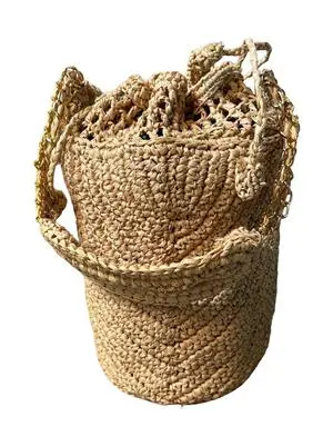 ZANATANY CONCEPTS Raffia Bucket Bag With Chain Strap - Orange