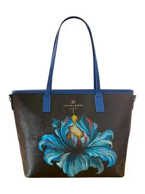 JANARA JONES Hand-painted Iris Tote Bag - Black/blue