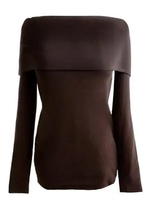 ATS THE LABEL Sia Off-shoulder Knit Top - Brown