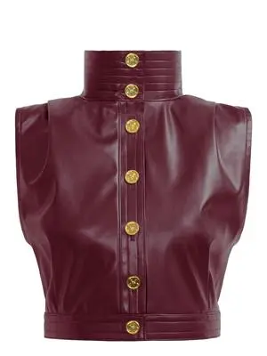 KARGEDE Leather Vest With High Neck And Gold-Tone Button Closure