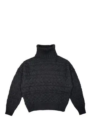GIGI KNITWEAR Cable Knit Merino Wool Turtleneck Sweater - Grey