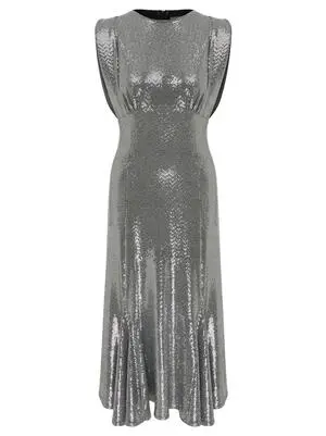 NAZLI CEREN Lycee Sequin Midi Dress - Silver