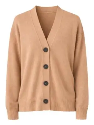 NUVV COLLECTION Button Front Long Sleeve Fine Wool Cardigan - Brown