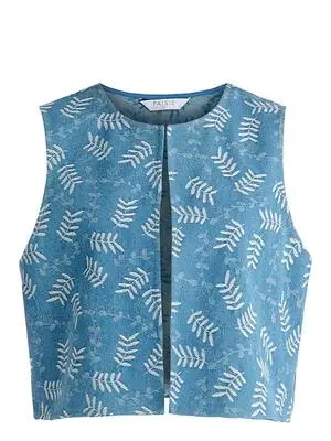 PAISIE Denim Leaf Pattern Gilet - Blue