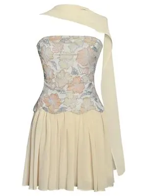 MISS CIRCLE NEW YORK Beaded Floral Mini Chiffon Dress With Scarf - Yellow