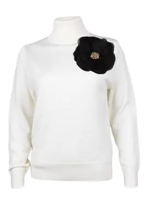 LAINES LONDON Embellished Merino Wool Roll Neck Jumper - White/black