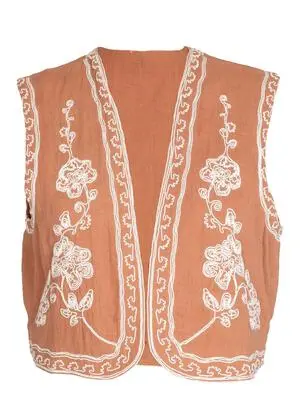 ROSE & NANCY Lisa Embroidered Waistcoat - Brown