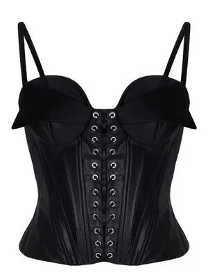 HERFETCH Faux Leather Corset Top - Black