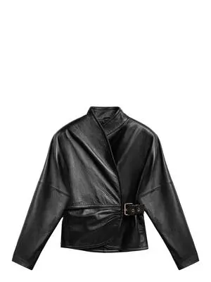 NOCTURNE Leather Wrap Jacket - Black