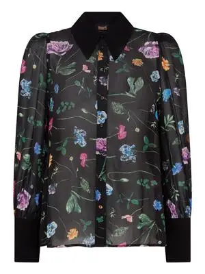 ROSE & NANCY Flora Print Viscose Georgette Shirt - Black