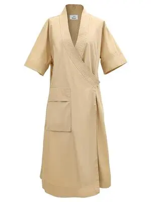SMART AND JOY Cotton Kimono Wrap Dress - Beige