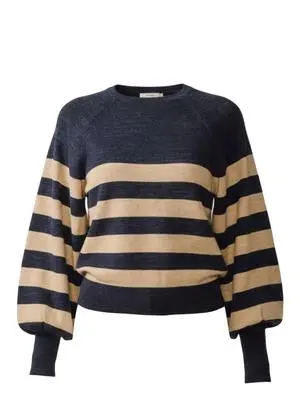 BEIRA Ada Lantern Sleeve Stripe Jumper - Blue