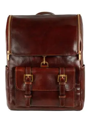 TIME RESISTANCE Large Leather Backpack - Brown
