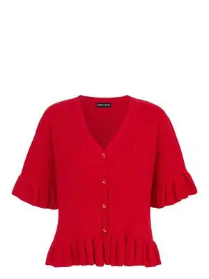 CARA & THE SKY Marlow Ruffle Short Sleeve Cardigan - Red
