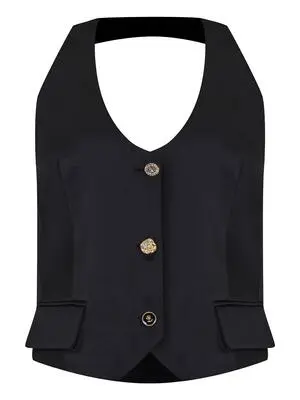 MAVLO Satin Halter Neck Vest - Black