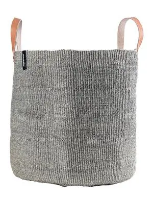 MIFUKO Woven Sisal Market Basket With Leather Handles - Grey/brown