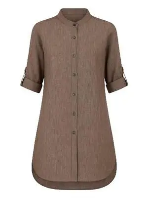 CONQUISTA Long Linen Shirt - Brown