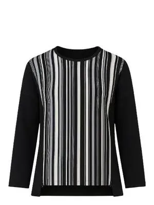 CONQUISTA Striped Long Sleeve Zip Detail Top - Black