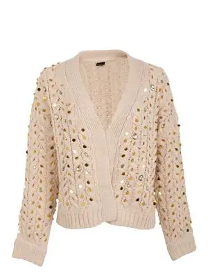 Saachi Deco Cable Knit Cardigan - White