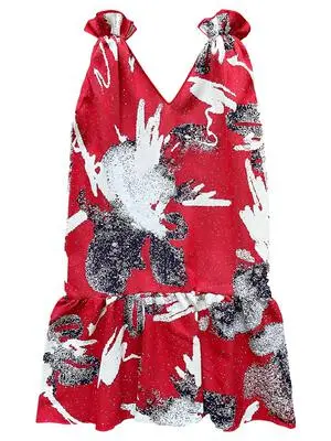 ARTO. Floral Midi Dress With Shoulder Ruffles - Red