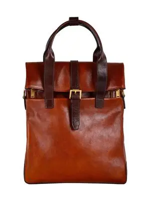TIME RESISTANCE Convertible Leather Backpack Shoulder Bag - Brown