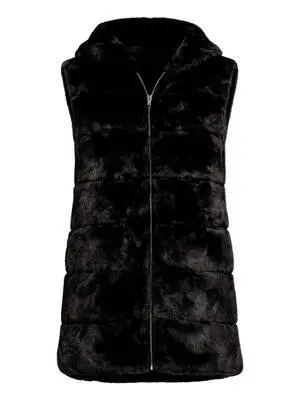 TANTRA SPAIN SL Faux Fur Vest With Hood And Zip Closure - Black
