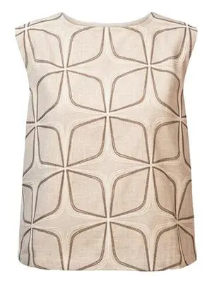 STOVARIA Embroidered Linen Sleeveless Top - Black