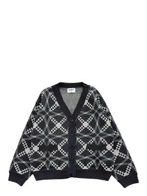 MABLI Jacquard Knit Cardigan - Green/black/grey