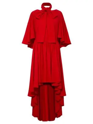 FEMPONIQ Bow Tie Neck Cape Sleeve Maxi Dress - Red