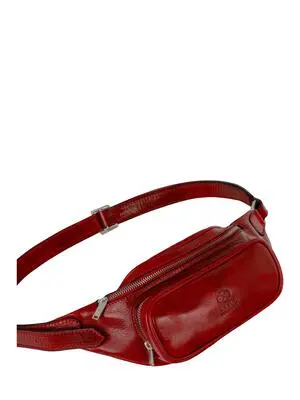 TIME RESISTANCE Full-grain Leather Belt Bag - Red