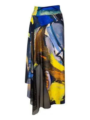 ARTISTA Printed Asymmetric Skirt - Blue