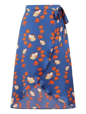 SOPHIE CAMERON DAVIES Floral Print Silk Wrap Skirt - Blue