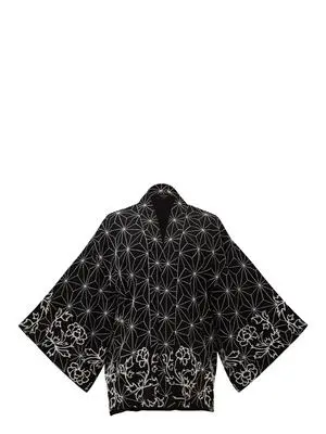ARTEMIS MUSE Asanoha & Peony Embroidered Short Kimono - Black