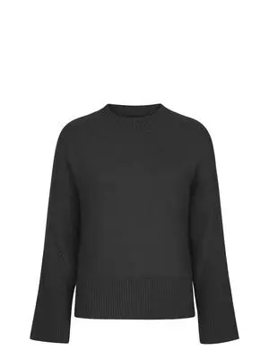 LOOP CASHMERE Ribbed Detail Lofty Crewneck Sweatshirt - Black