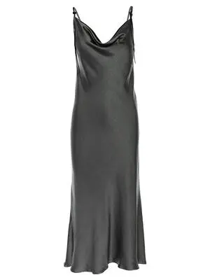 SILVIA SERBAN Satin Viscose Midi Dress - Grey/black