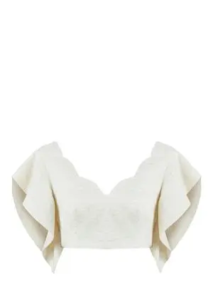 LILAMIE Wavy Sleeve V-neck Top - White