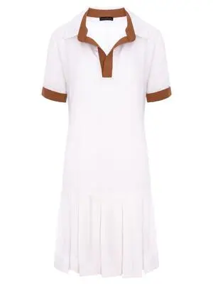 CONCEPT A TROIS Pleated Mini Shirt Dress - White/brown