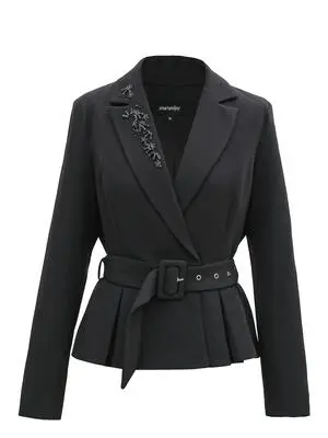 SMART AND JOY Pleated Tailor Jacket With Embroidery - Black