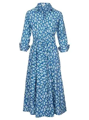 AT LAST... Cotton Marigold Dress - Blue/white